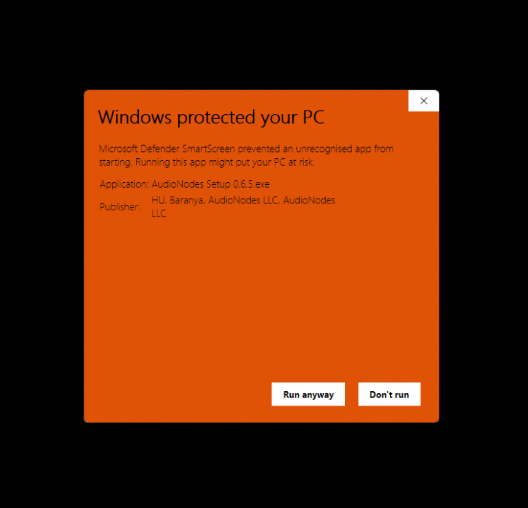 SmartScreen Prevents Installation (Windows) – AudioNodes